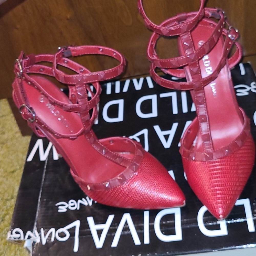 Wild Diva Lounge Red Stud Stiletto Heels Snake 5.5 Sn… - Gem